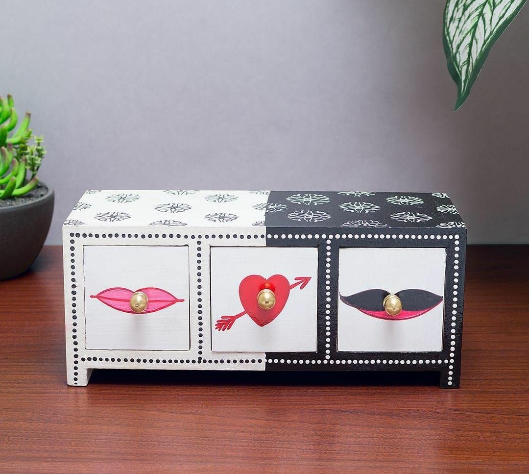 Wooden Handpained Tea Thela Serving Table Trolley - Oxyroots Handicraft ...