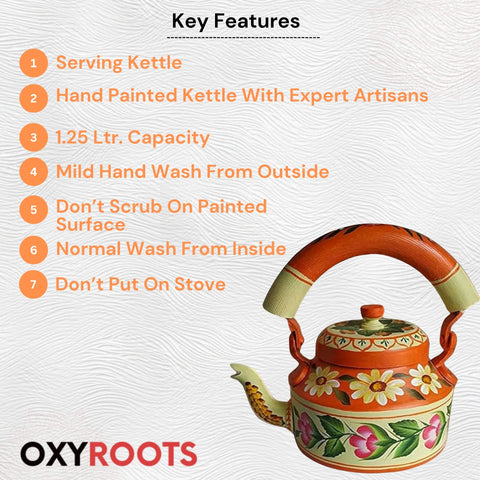 Aluminum Painted Tea Kettle With Floral Design - Oxyroots Handicraft
